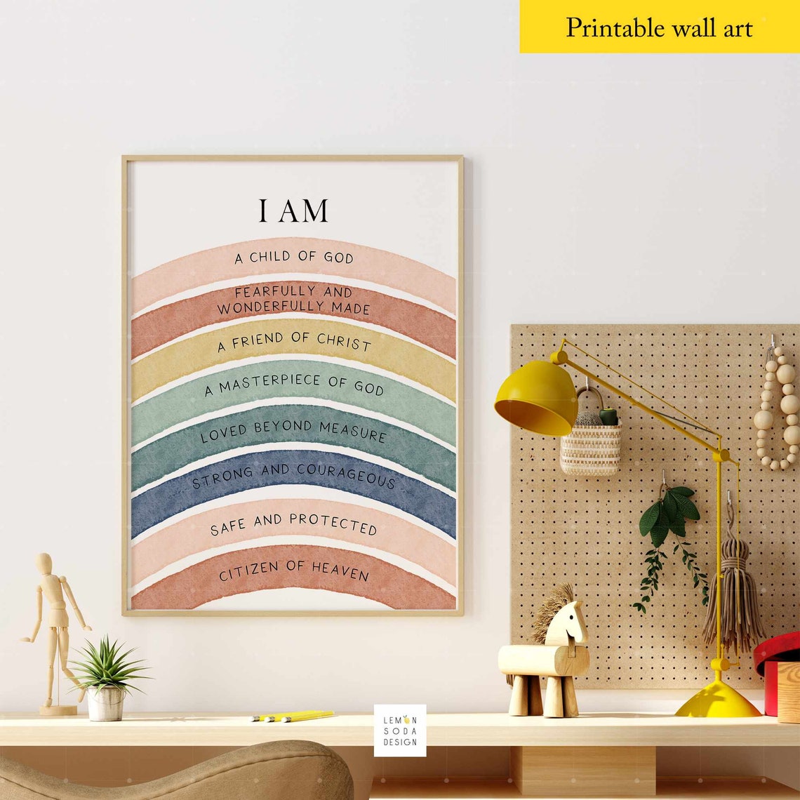 Boho Rainbow Kids Bible Affirmation Print: Watercolor Nursery Decor ...