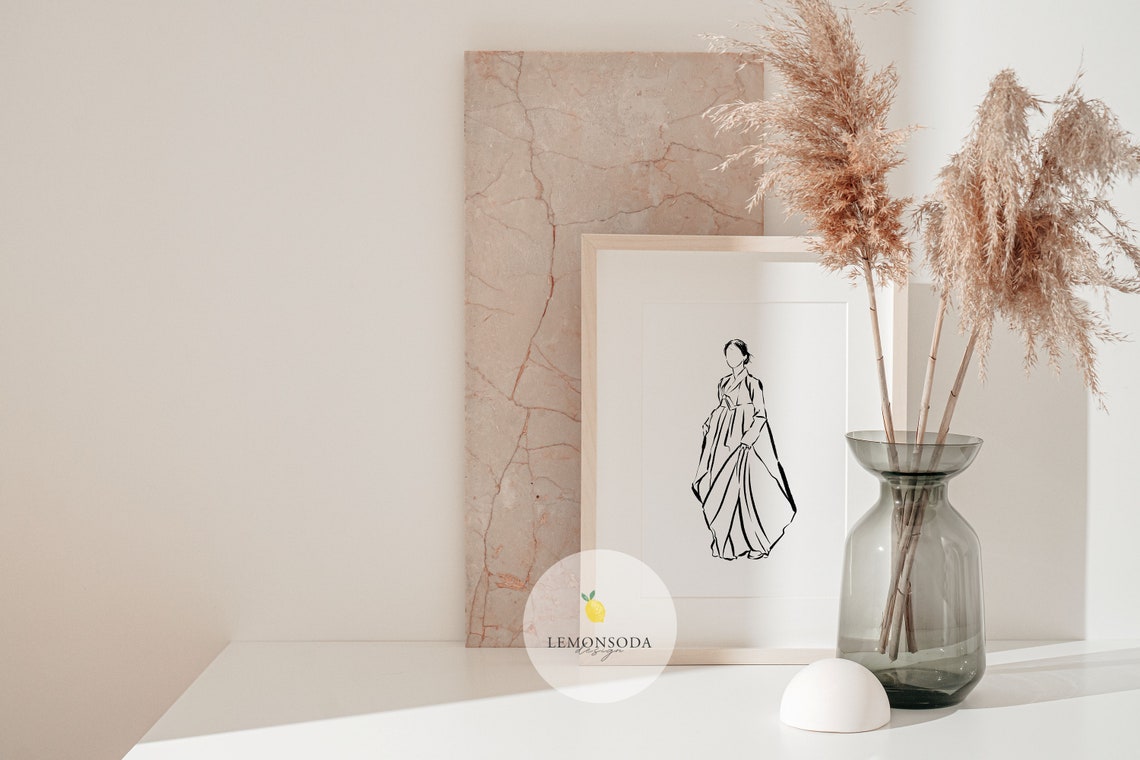 Korean Art Print Korean Line Drawing Art Poster Korean Woman | Etsy