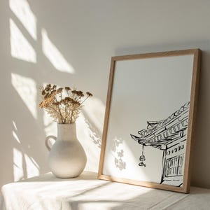 Hanok Line Art Print: Minimalist Korean House Drawing (digital Download ...
