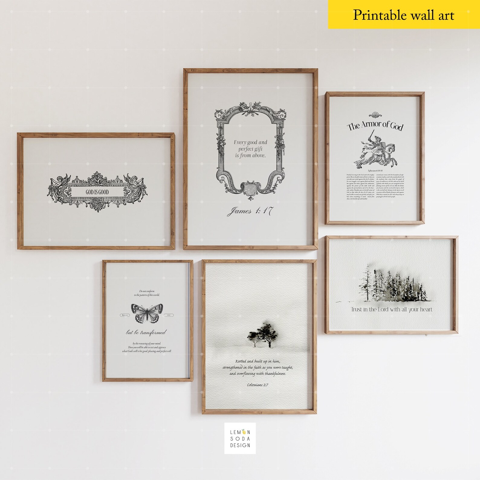 Christian Bible Verse Gallery Wall Art Set: Vintage Scripture (digital ...
