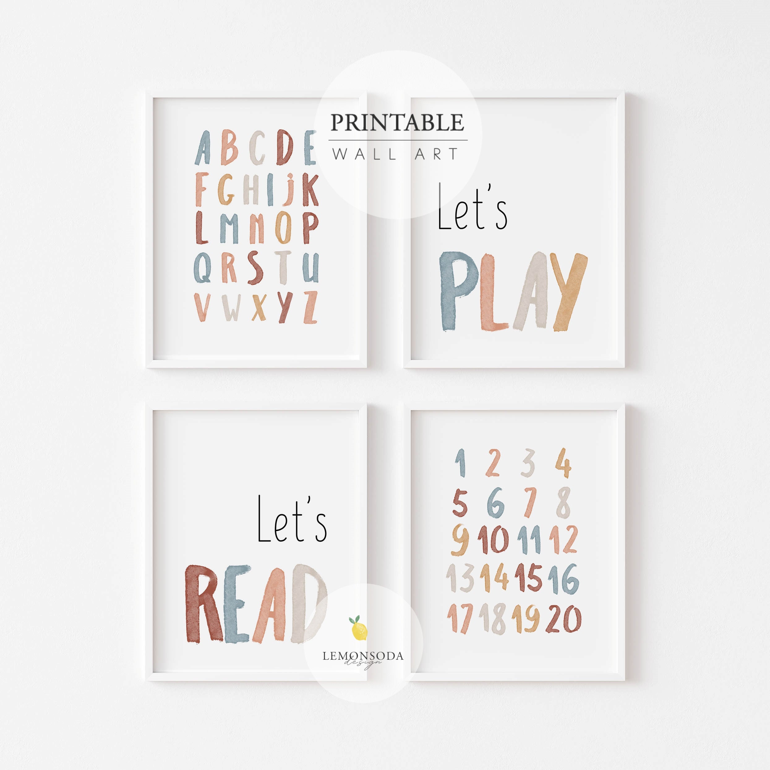 Printable Lets Play Lets Read Wall Art Set of 4 Earthy - Etsy
