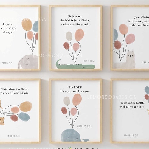 Set of 6 Kids Bible Verse Wall Art Christian Nursery Boho - Etsy