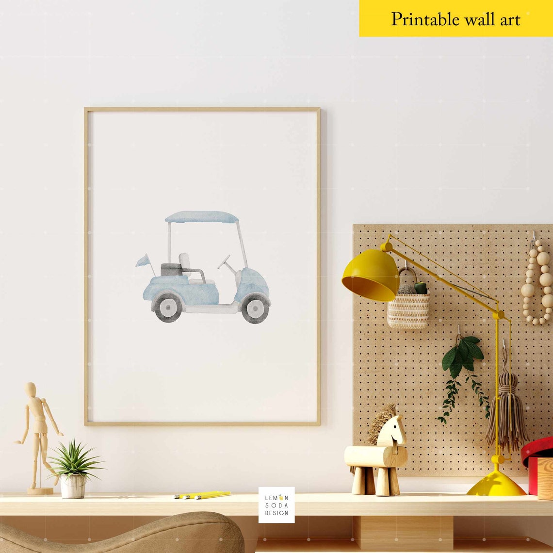 Blue Golf Cart Print: Watercolor Sports Nursery Decor (digital Download ...