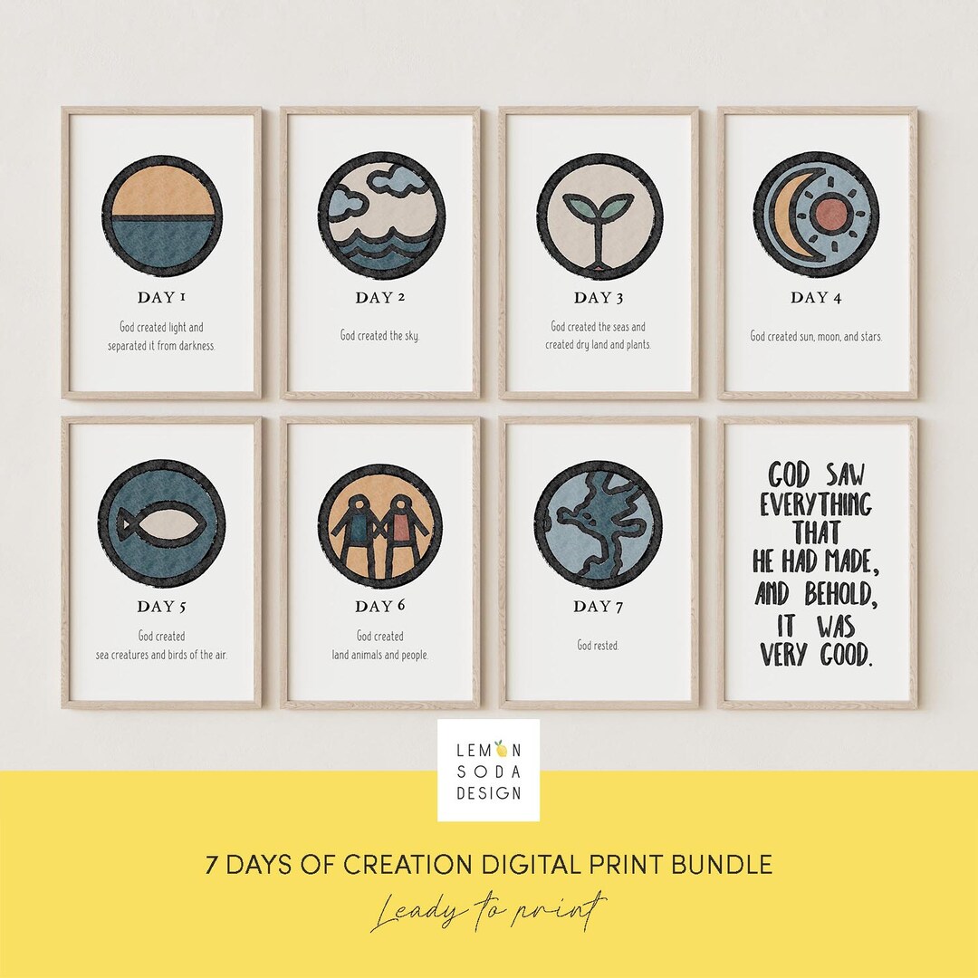 7 Days of Creation Print Set: Bible Verse Nursery Decor (digital ...