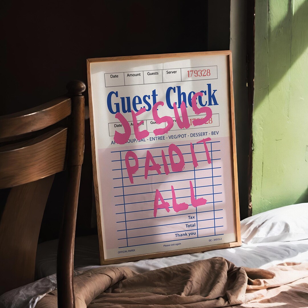 Pink Guest Check 'jesus Paid It All' Bible Verse Print (digital ...