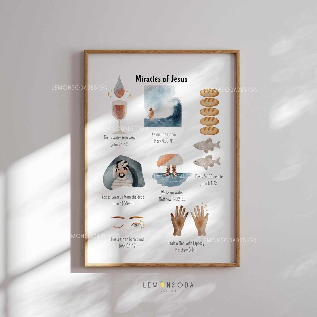 Miracles of Jesus Print, Bible Miracle Stories Art, Kids Sunday School ...
