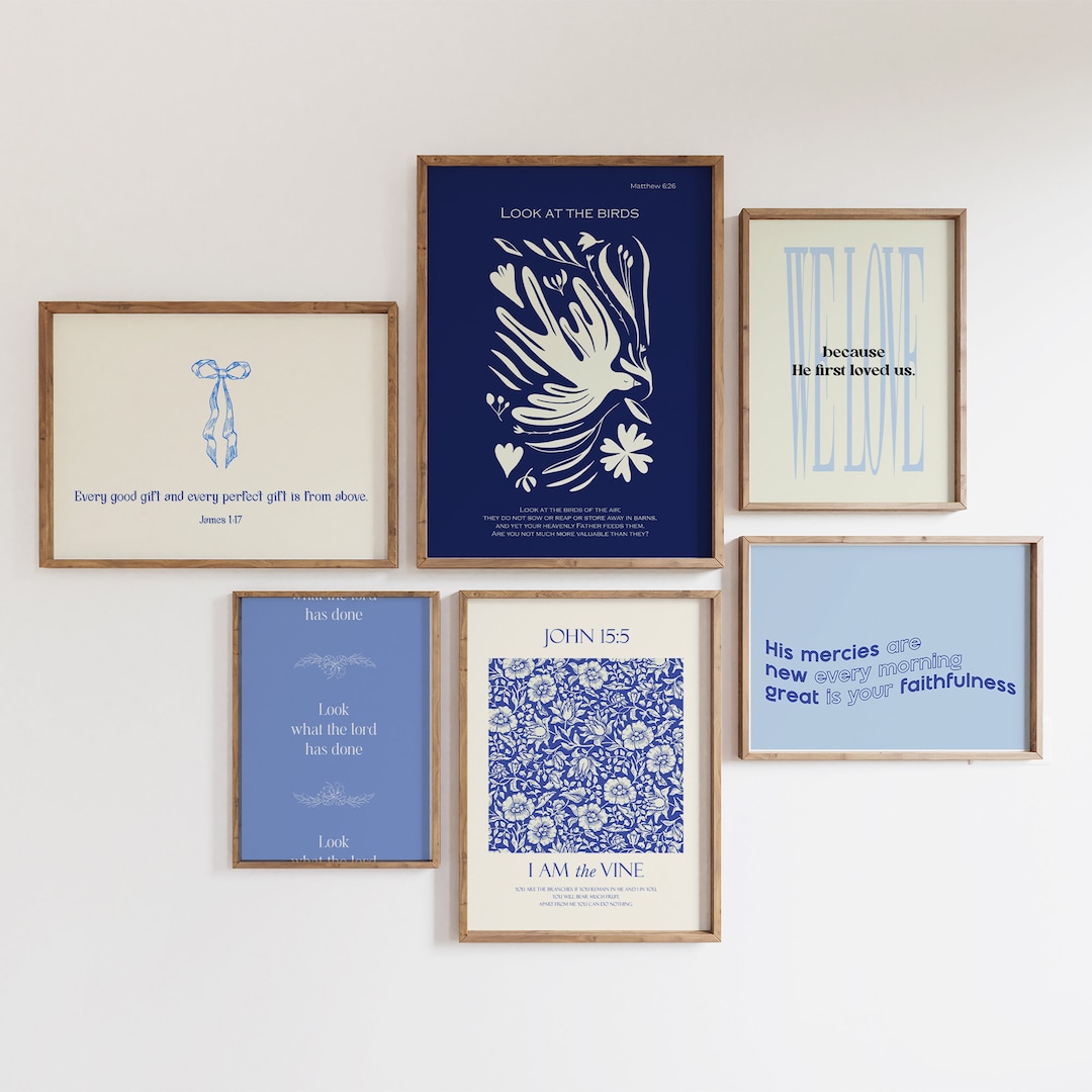 Blue Christian Scripture Art Prints: Modern Gallery Wall Set (digital ...