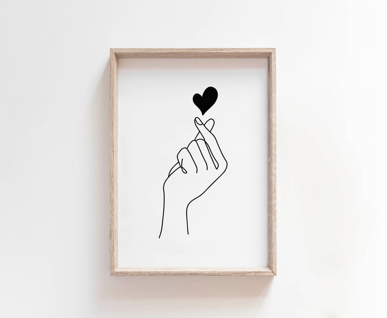 Korean K pop Finger Heart Line Art Hand Drawing Line Art | Etsy