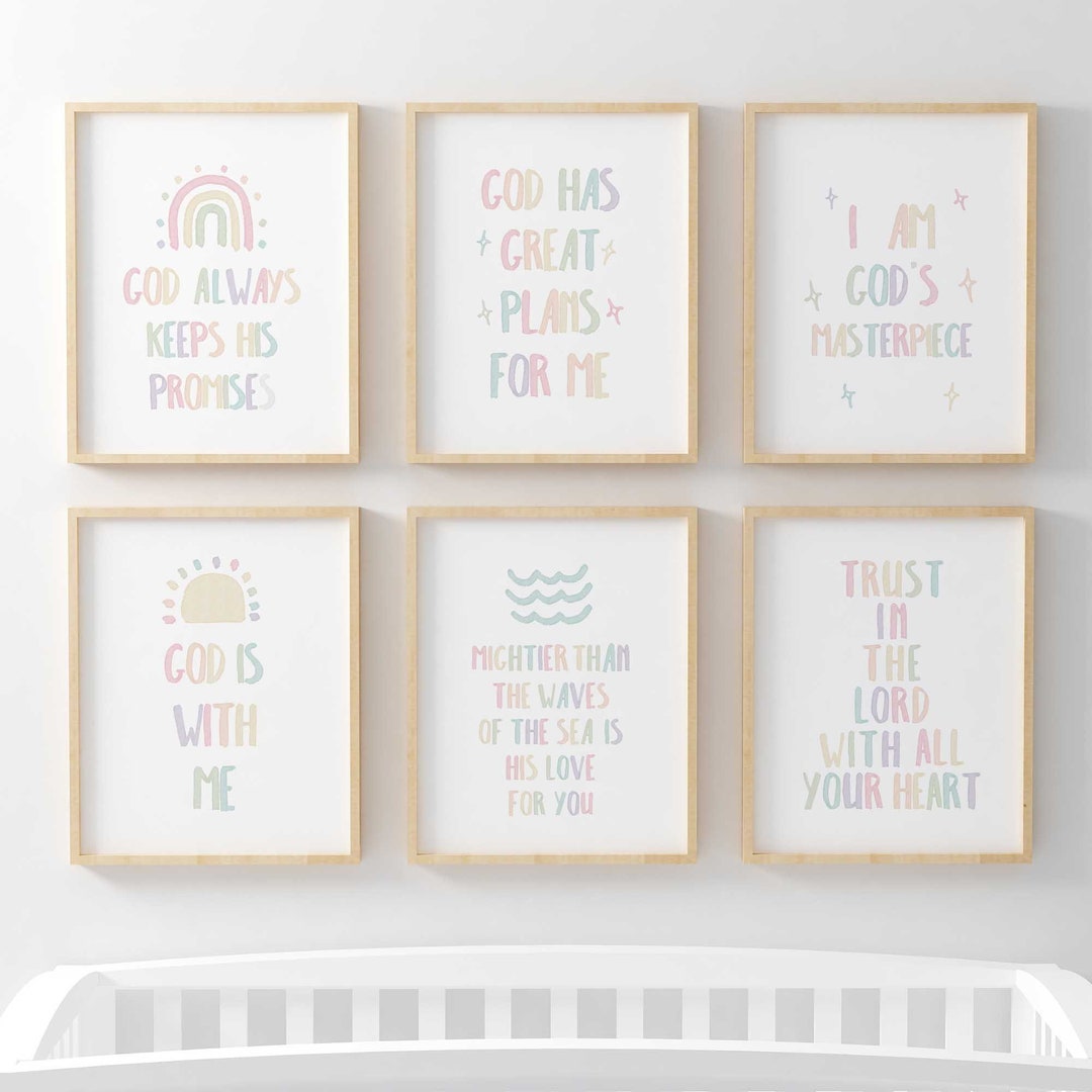 Set of 6 Pastel Christian Nursery Bundle PRINTABLE Bible Verse Wall Art ...