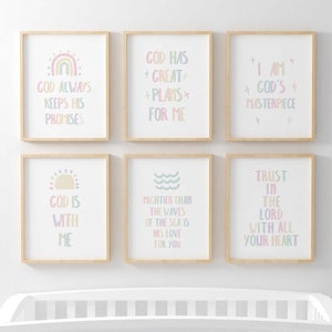 Set of 6 Pastel Christian Nursery Bundle PRINTABLE Bible Verse Wall Art ...