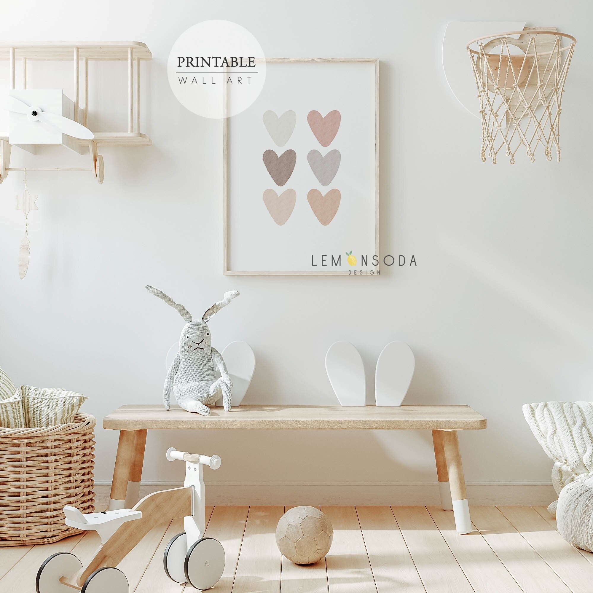 Watercolor Hearts Print Neutral Hearts Wall Art Printable - Etsy