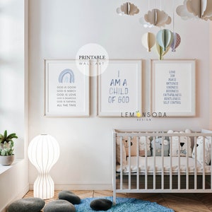 Set of 3 Blue Nursery Print Bible Verse Wall Art I Am a - Etsy