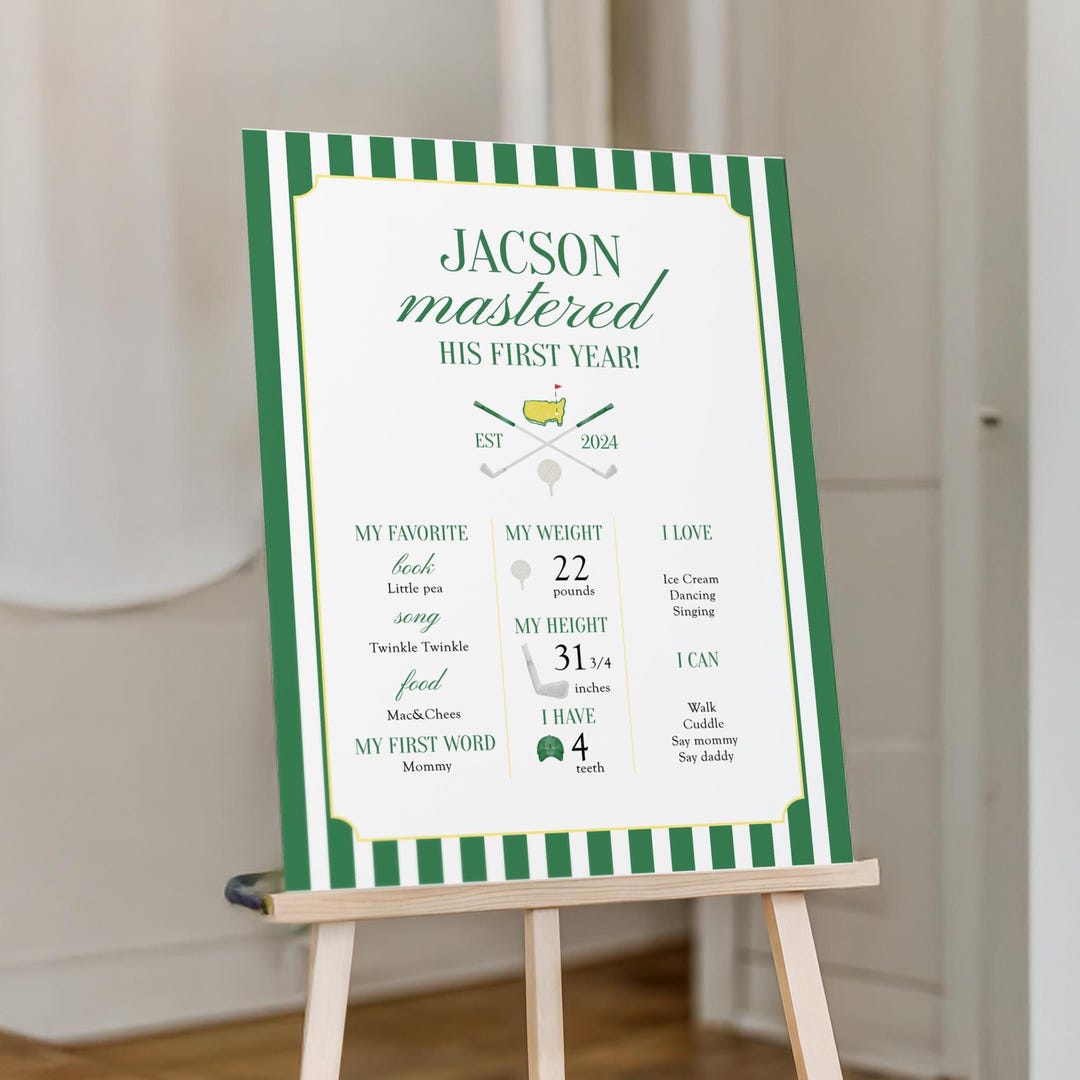 Green Golf 1st Birthday Milestone Template: Editable Birth Stats Sign ...