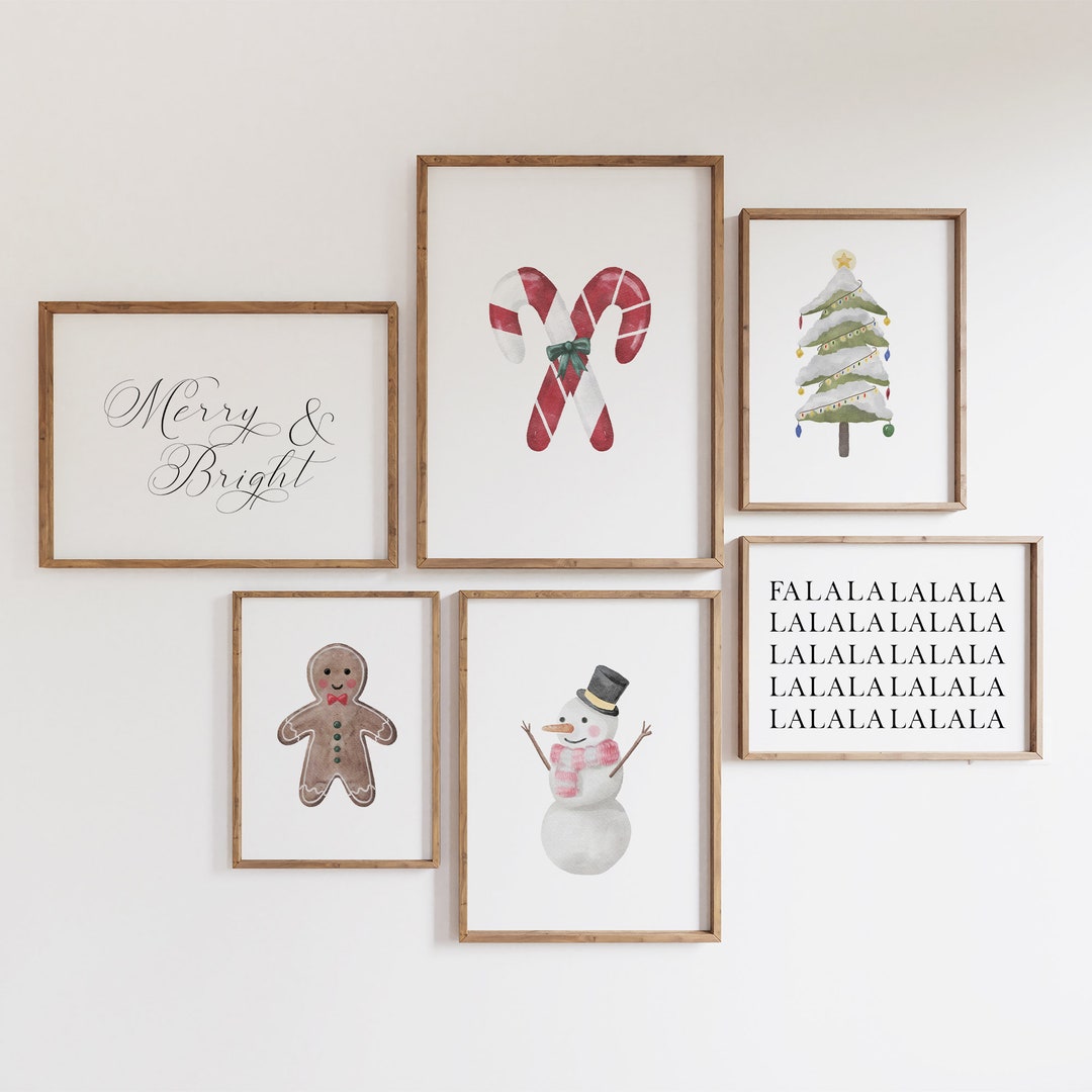 Christmas Gallery Digital Wall Art Set of 6, Whimsical Christmas Kids ...