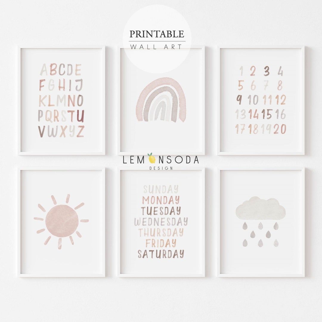 Educational Prints Set of 6, Neutral Rainbow Nursery Wall Art ...
