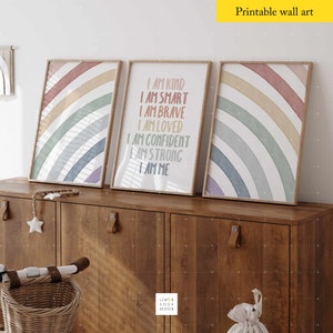 Pastel Rainbow Affirmation for Kids Set of 3 Prints, Nursery Rainbow ...