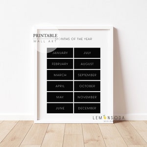 Alphabet Posters Set of 6, Black Alphabet Print, Days of Week, Numbers ...