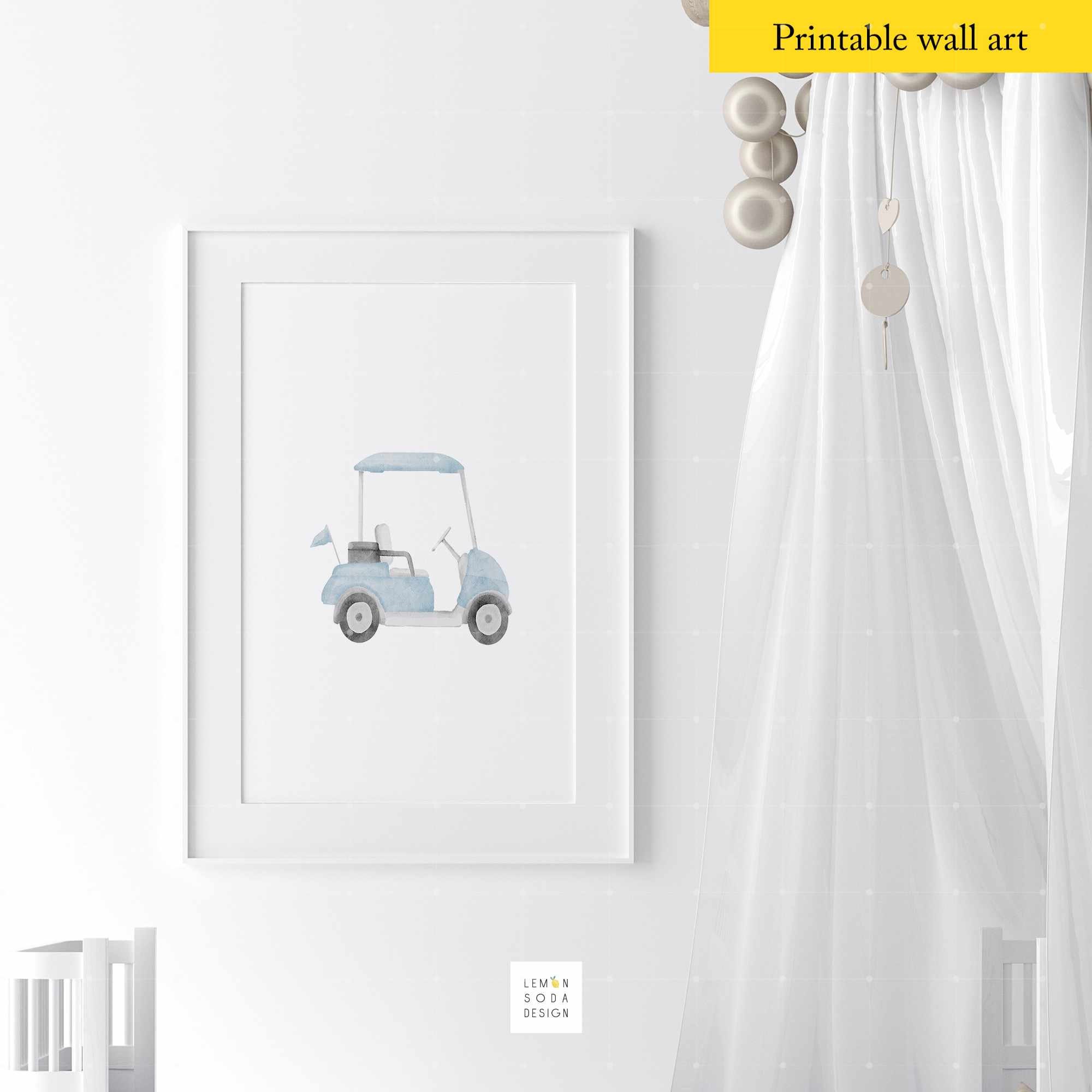Blue Golf Cart Print: Watercolor Sports Nursery Decor (digital Download ...