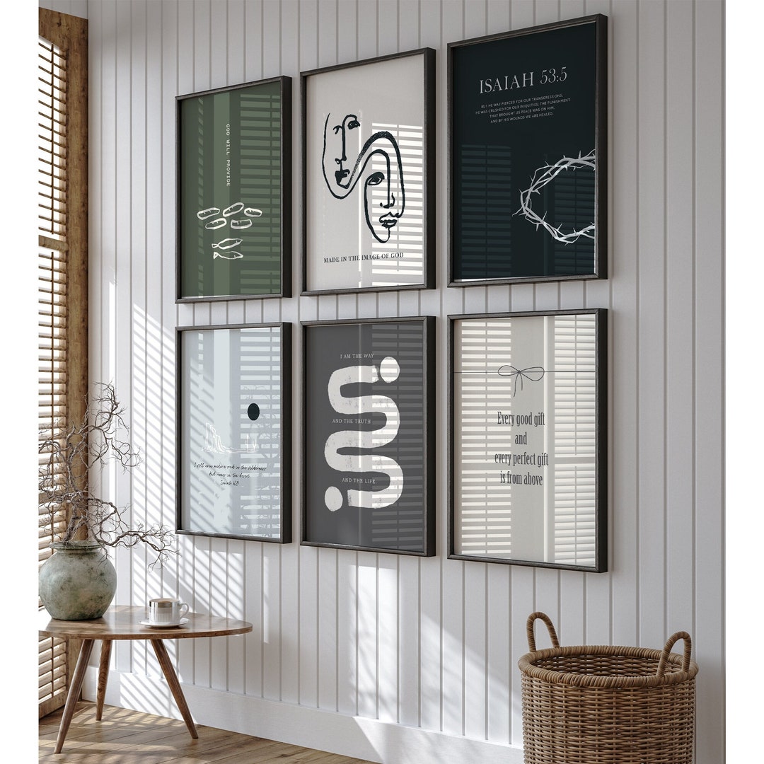 Modern Christian Bible Verse Gallery Wall Art Bundle Set of 6, Trendy ...