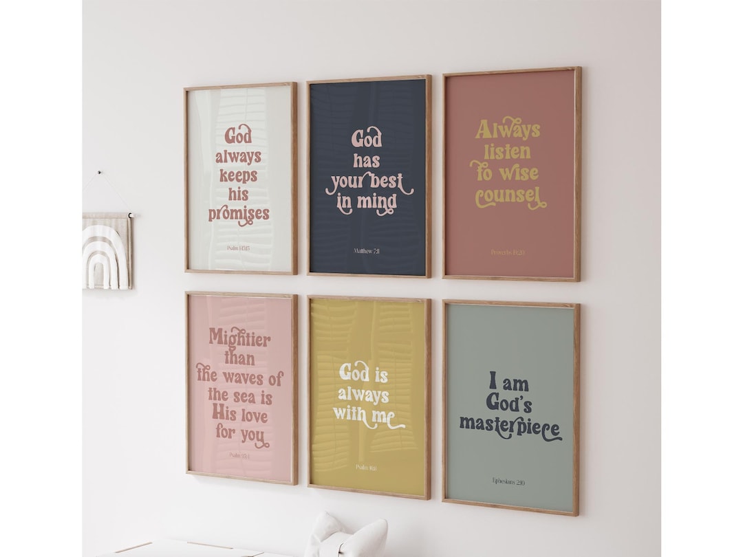 Boho Neutral Kids Bible Verse Set of 6 Christian Home School Wall Decor ...