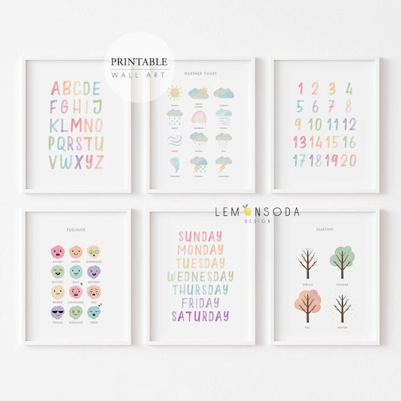 Printable Pastel Educational Poster Nursery Wall Print Set of - Etsy