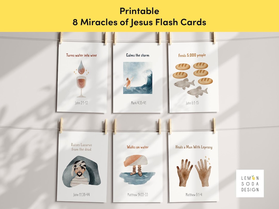 Miracles of Jesus Printable Flash Cards, Bible Miracle Stories Art ...