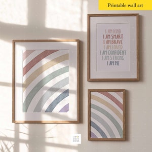 Pastel Rainbow Affirmation for Kids Set of 3 Prints, Nursery Rainbow ...