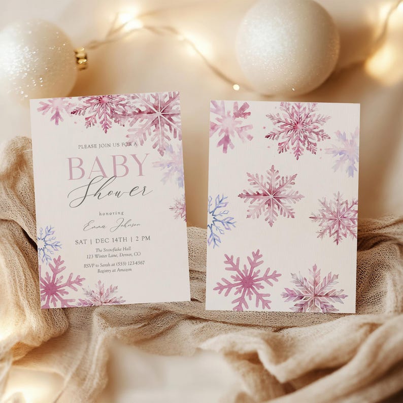 Pink Snowflake Winter Baby Shower Invitation: Editable Template ...