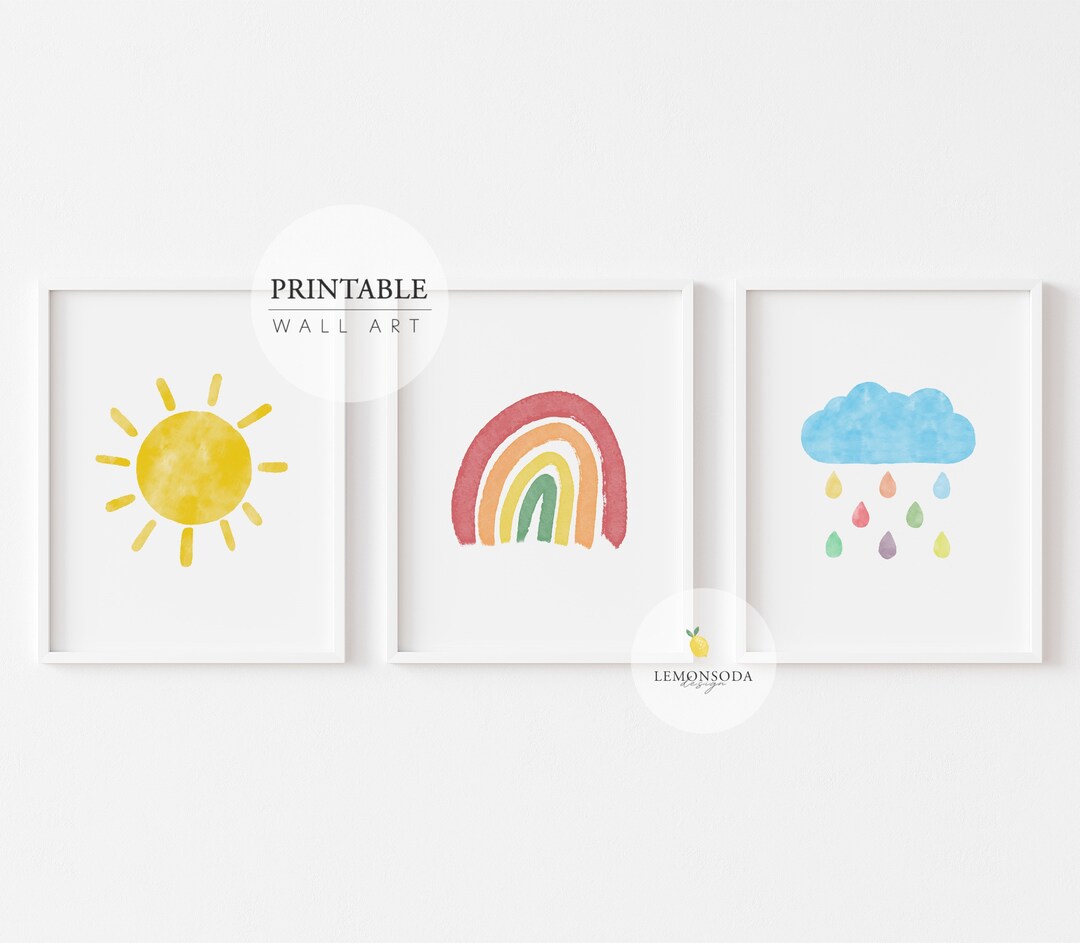 Nursery Rainbow Print, Set of 3 Prints, Nursery Rainbow Wall Art ...