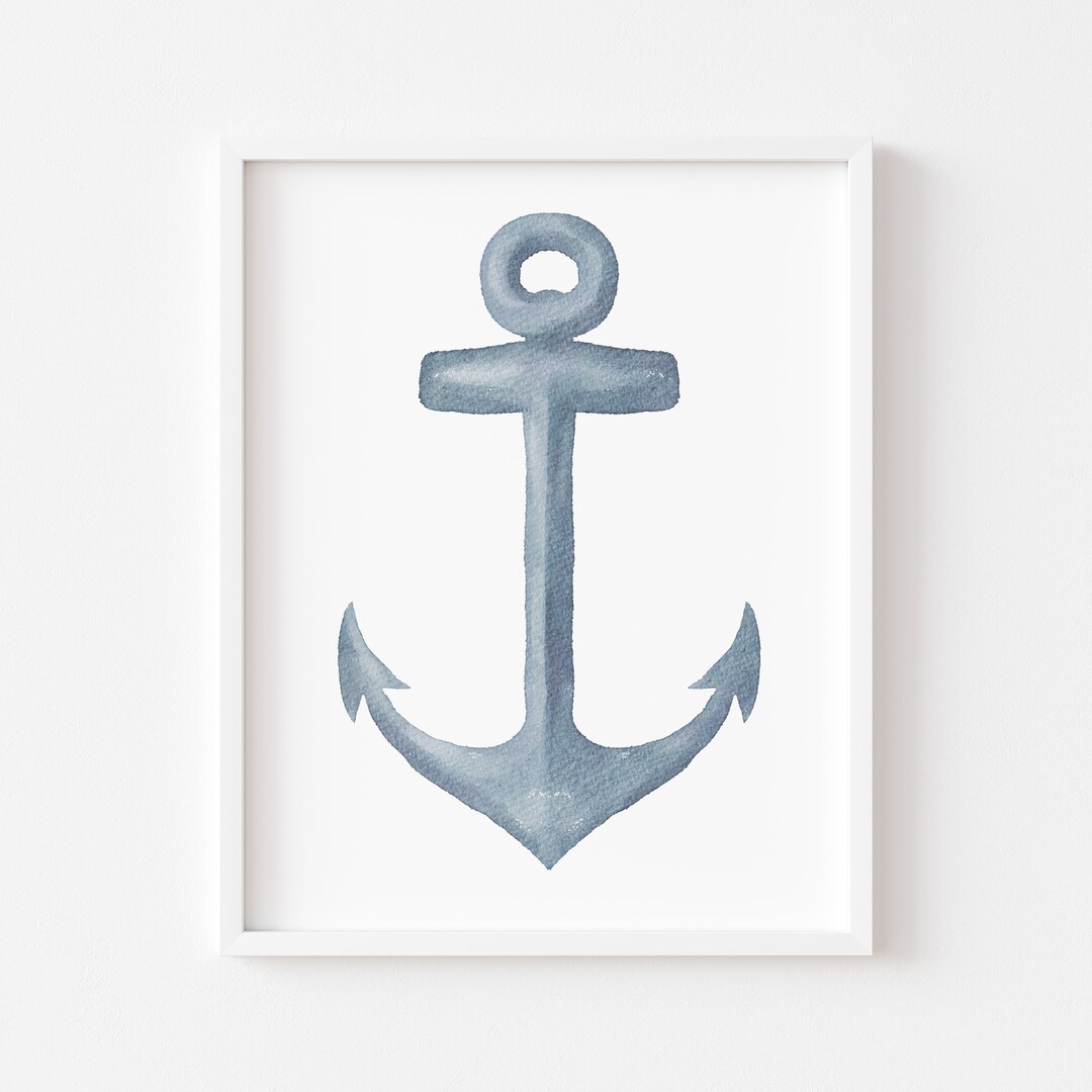 Blue Anchor Printable Wall Art, Bathroom Wall Decor, Nautical Wall ...