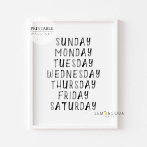 Alphabet Posters Set of 6, Black Alphabet Print, Days of Week, Numbers ...