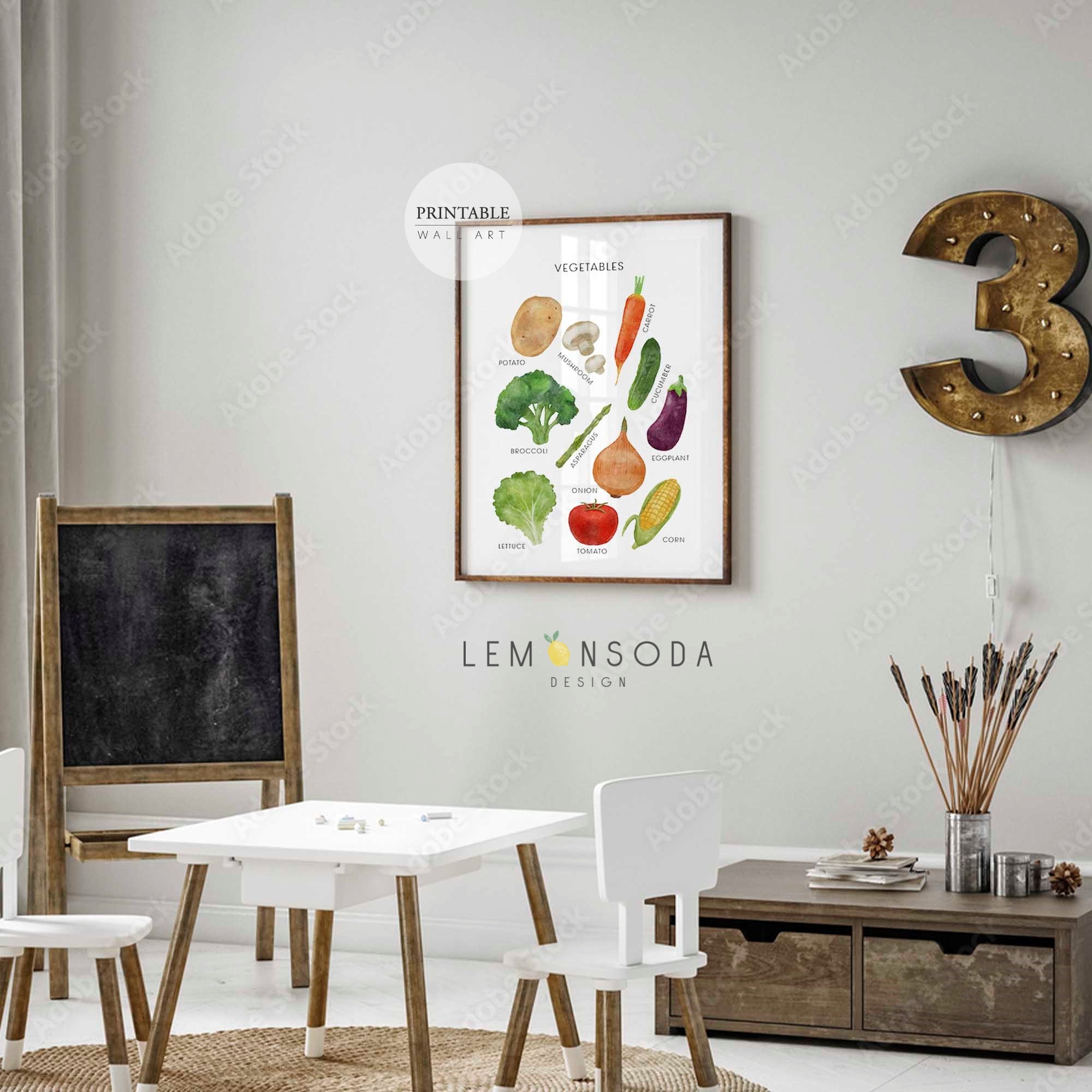 Fruits and Veggies Watercolor Prints: Educational Nursery Decor (set of ...
