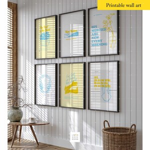 Blue Yellow Christian Bible Verse Wall Bundle Set of 6, Modern Trendy ...