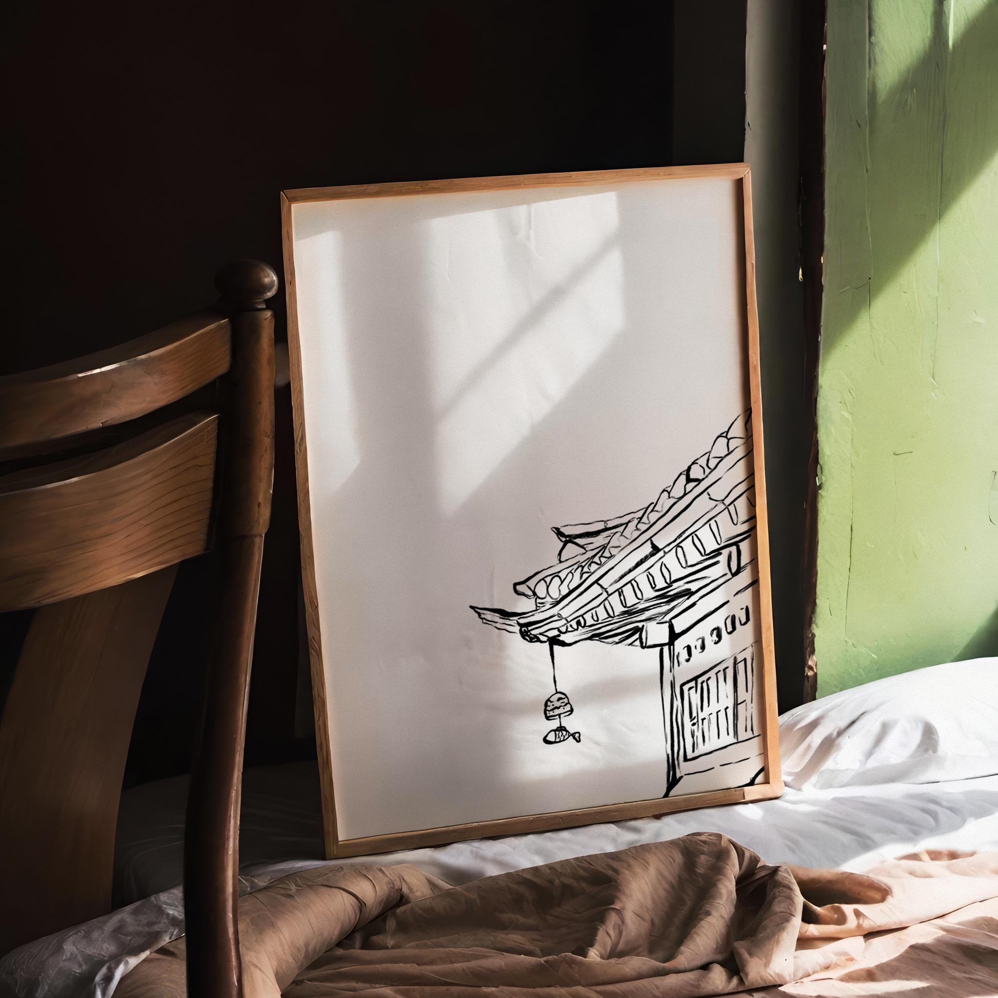 Hanok Line Art Print: Minimalist Korean House Drawing (digital Download ...