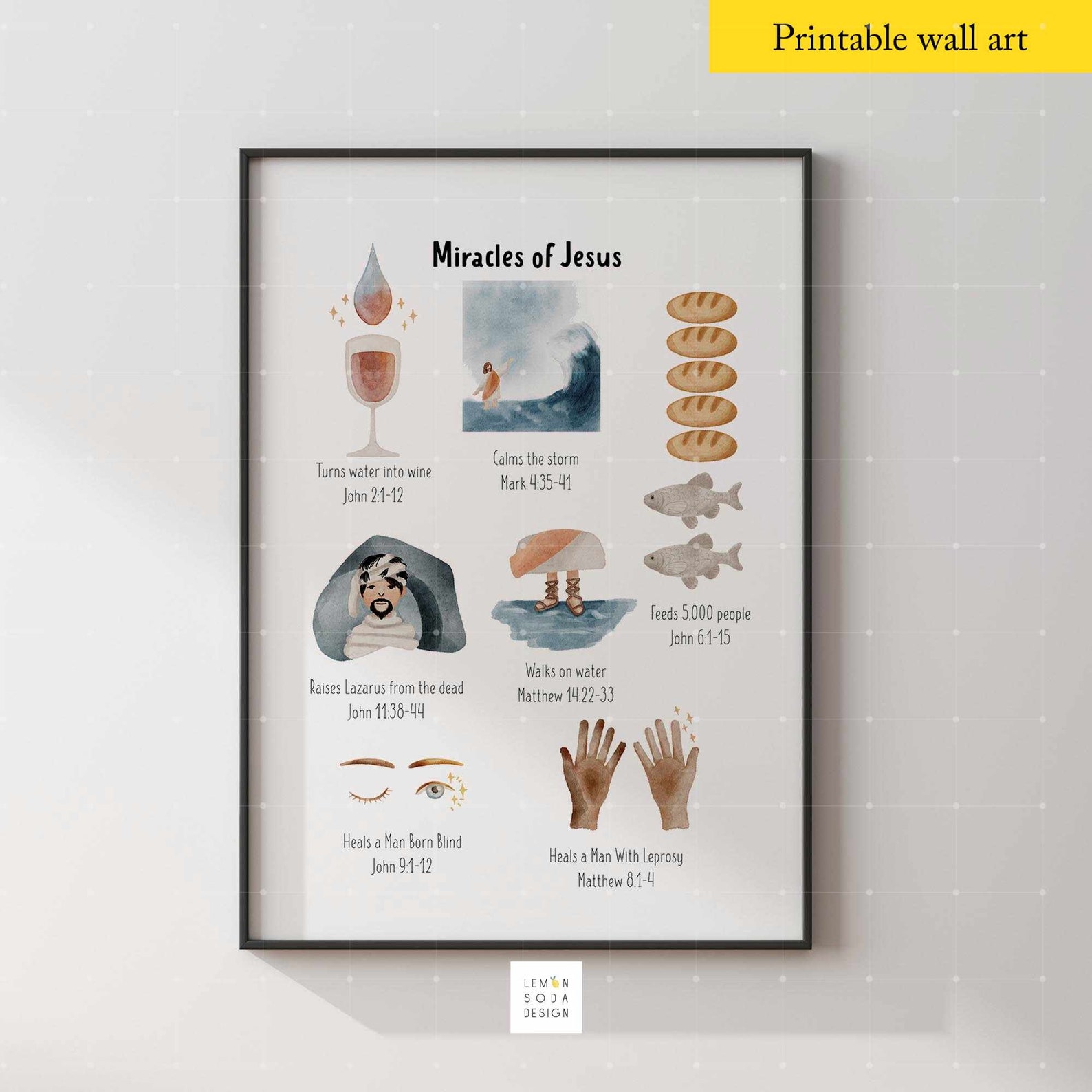 Miracles of Jesus Print: Watercolor Nursery Wall Art (digital Download ...