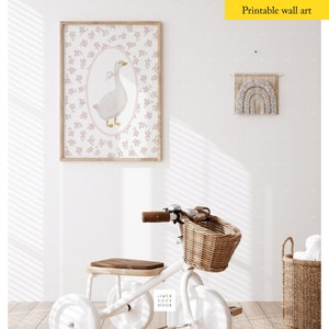 Pink Goose Nursery Print: Daisy Pattern, Whimsical Cottagecore (digital ...