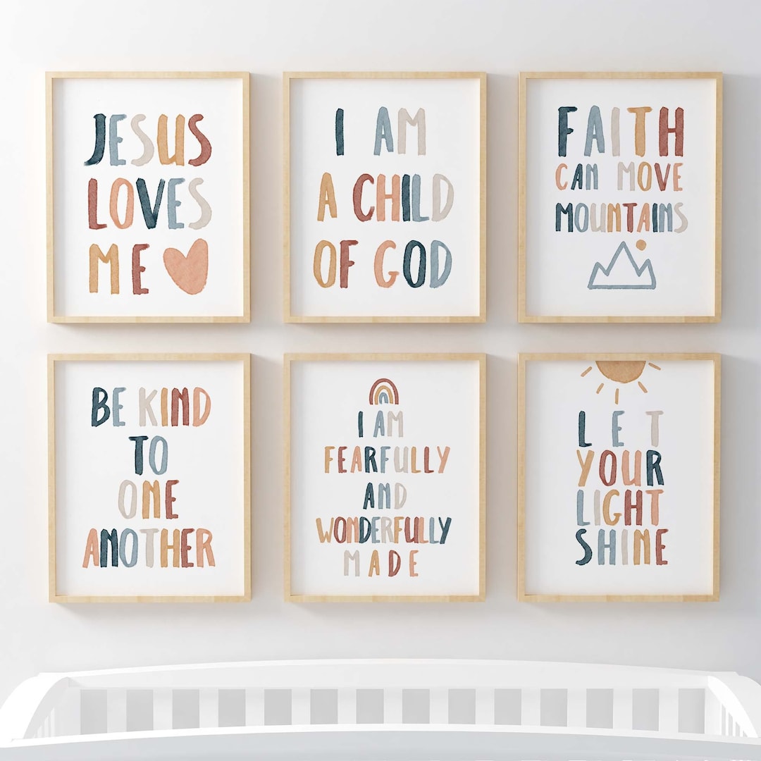 Christian Nursery Wall Decor, Set of 6 Bible Verse Wall Art, Nursery ...