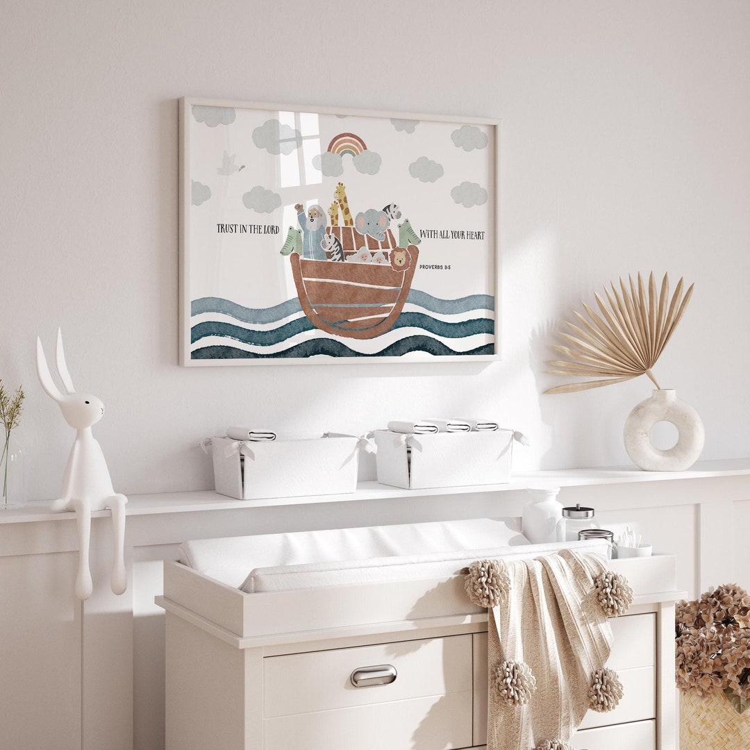Noahs Ark Bible Verse Print, Christian Kids Wall Art, Sunday School ...