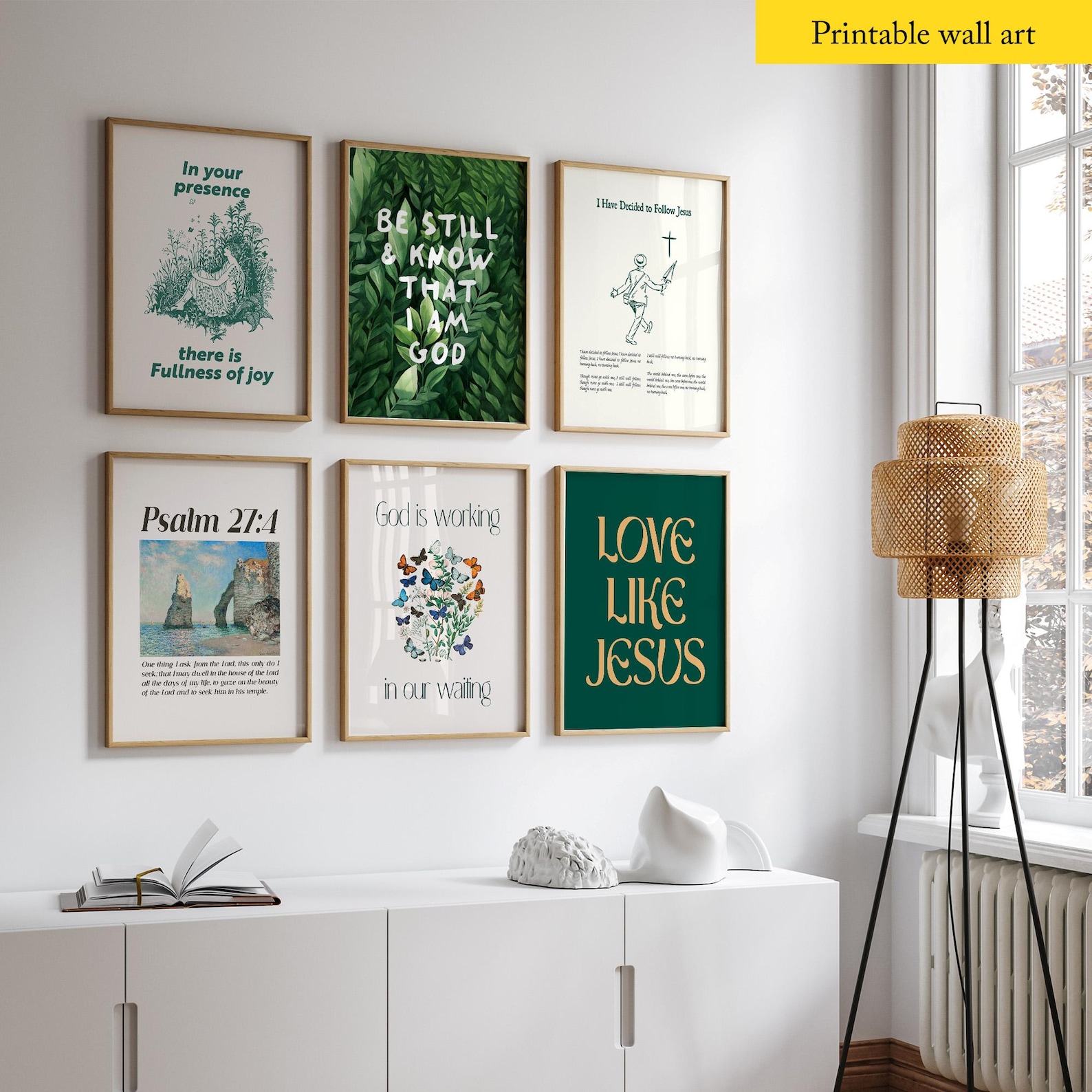 Green Christian Scripture Art Prints: Modern Gallery Wall Set (digital ...