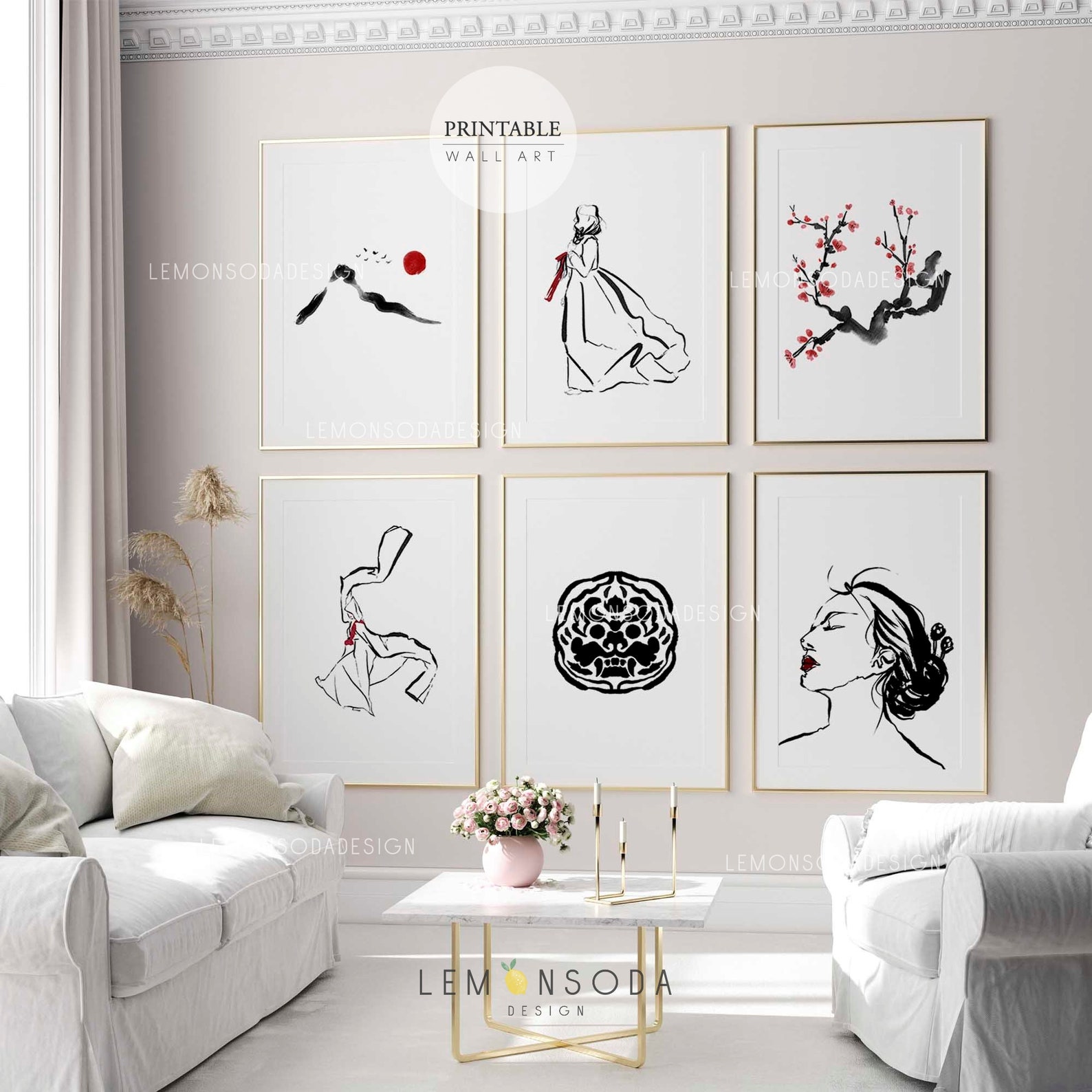 Set of 6 Korean Hanbok Woman Print Line Drawing Art Printable - Etsy