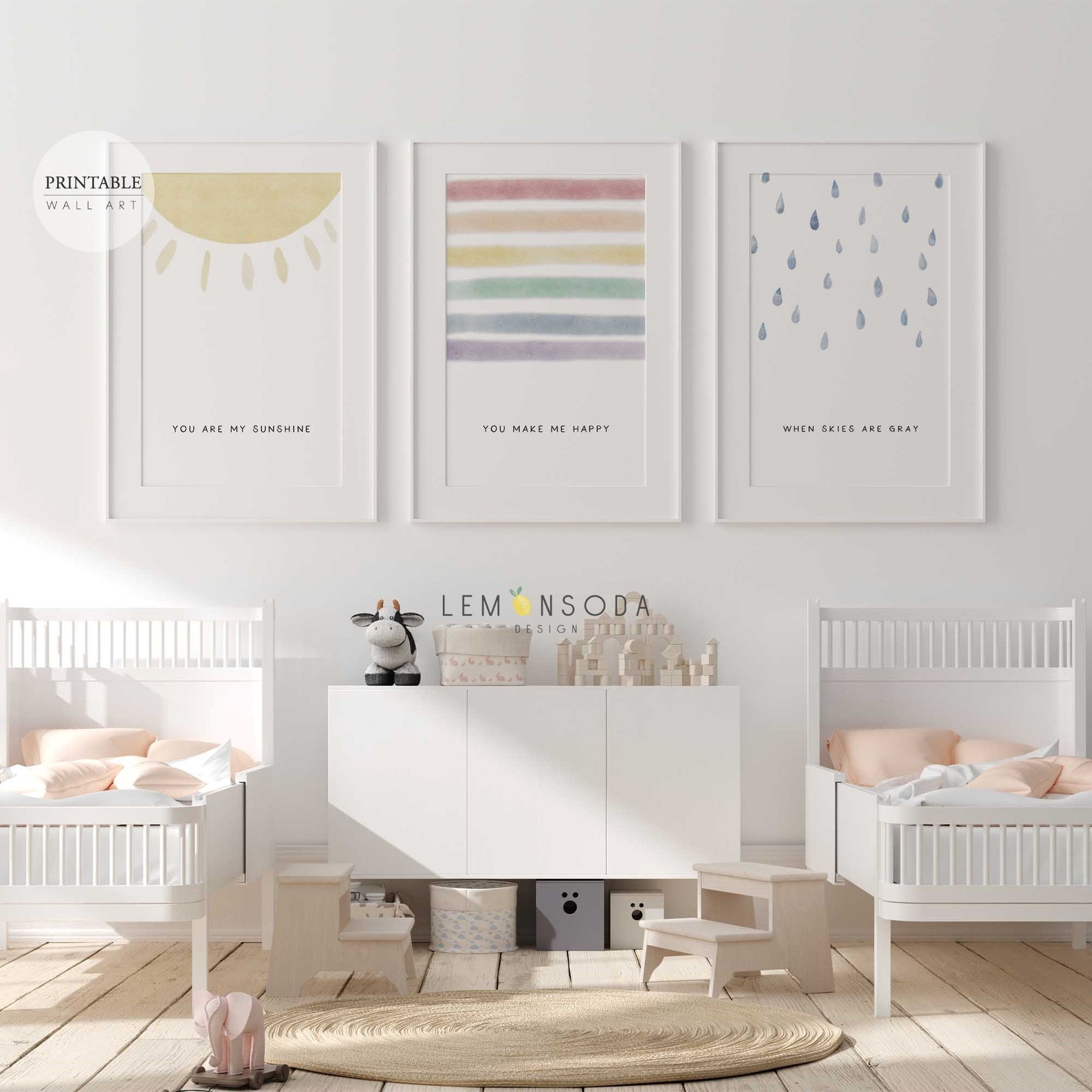 You Are My Sunshine Set of 3 Prints Pastel Kids Room Decor - Etsy