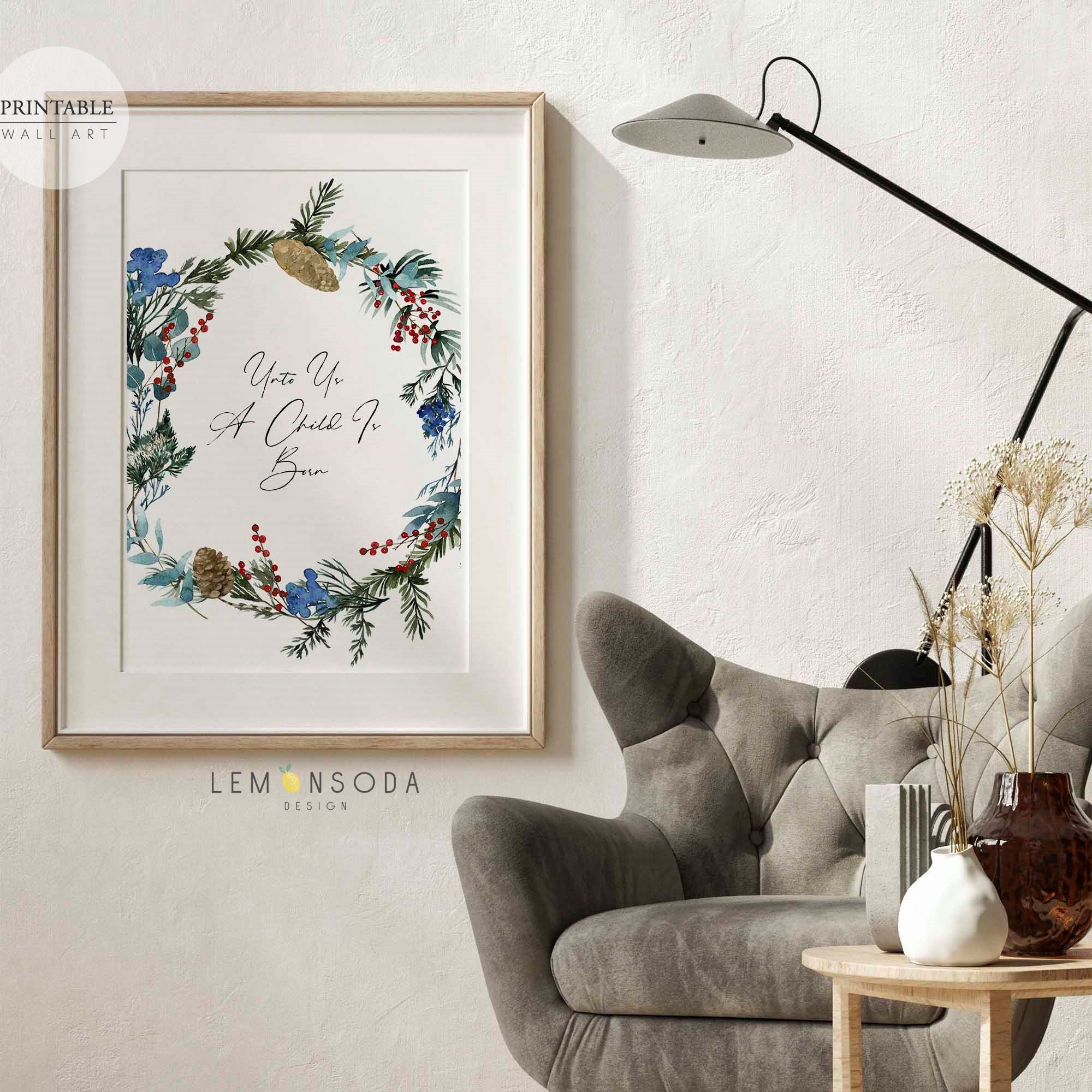 Unto Us A Child is Born Printable Wall Art Christmas Bible | Etsy