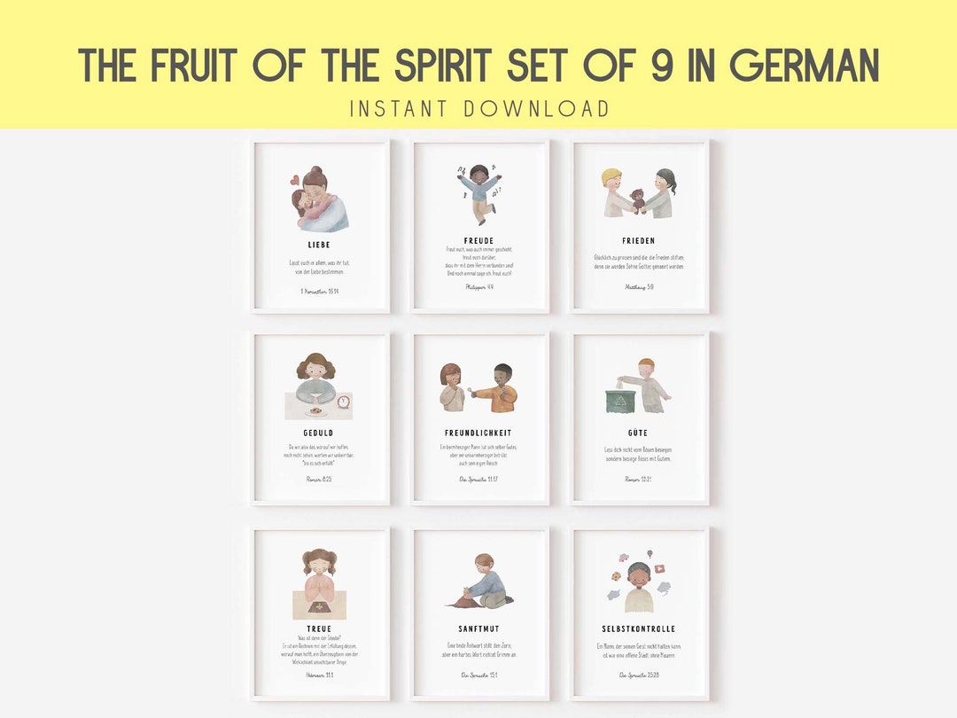 Fruit of the Spirit German Print Set: Nursery Bible Art (digital ...