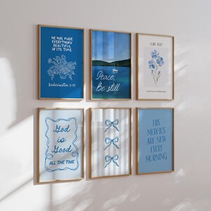 Blue Christian Bible Verse Wall Art , Trendy Beach House Aesthetic ...