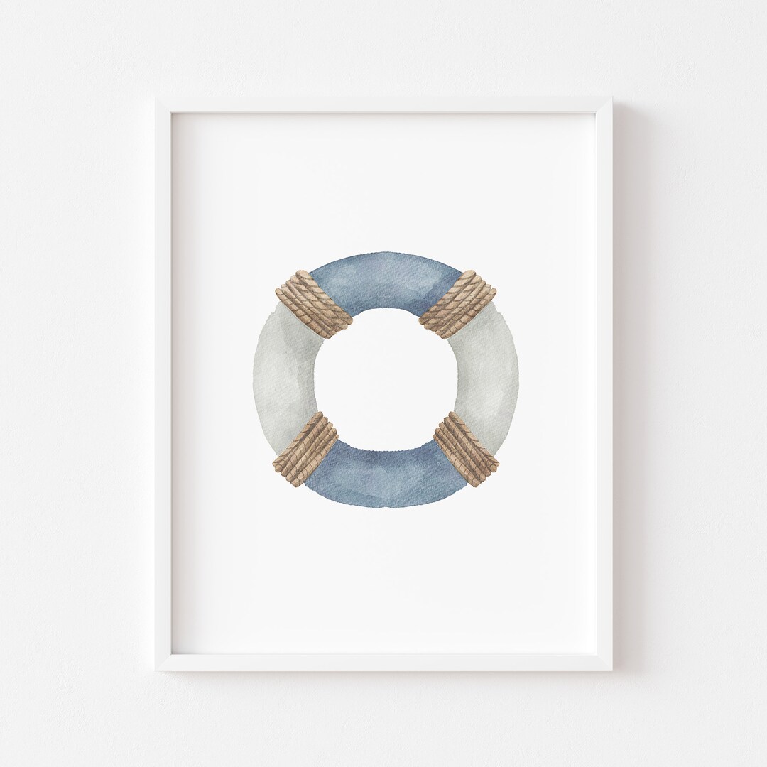 Blue Life Preserver Print: Coastal Beach House Wall Art (digital ...