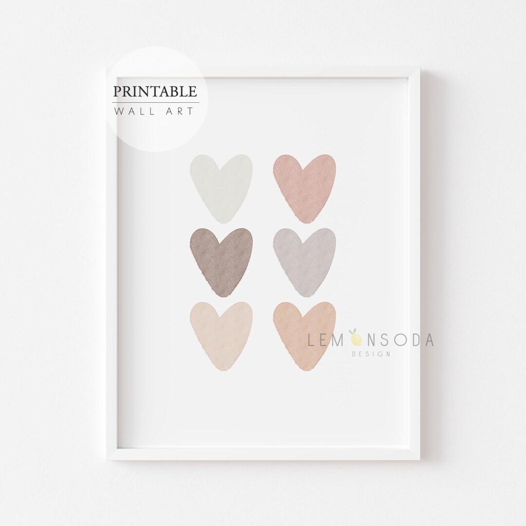 Watercolor Hearts Print Neutral Hearts Wall Art Printable - Etsy