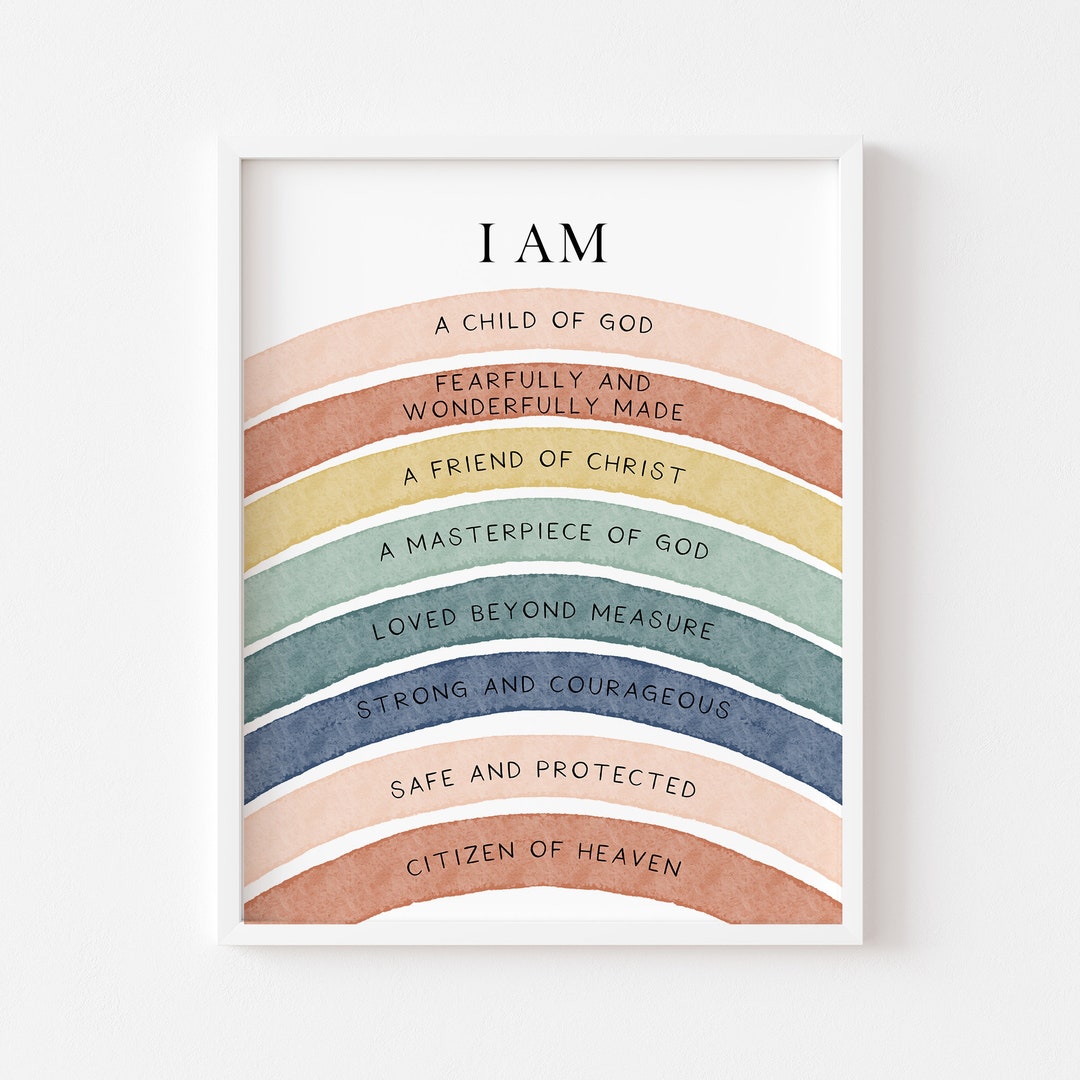 Boho Rainbow Kids Bible Affirmation Digital Print, Watercolor Nursery ...