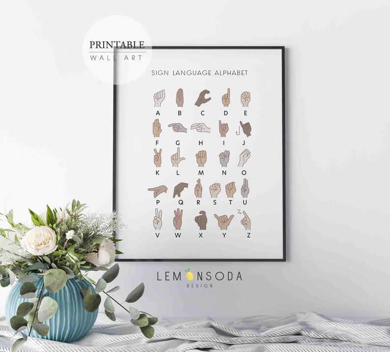 Neutral Alphabet Sign Language Art Printable Sign Language - Etsy