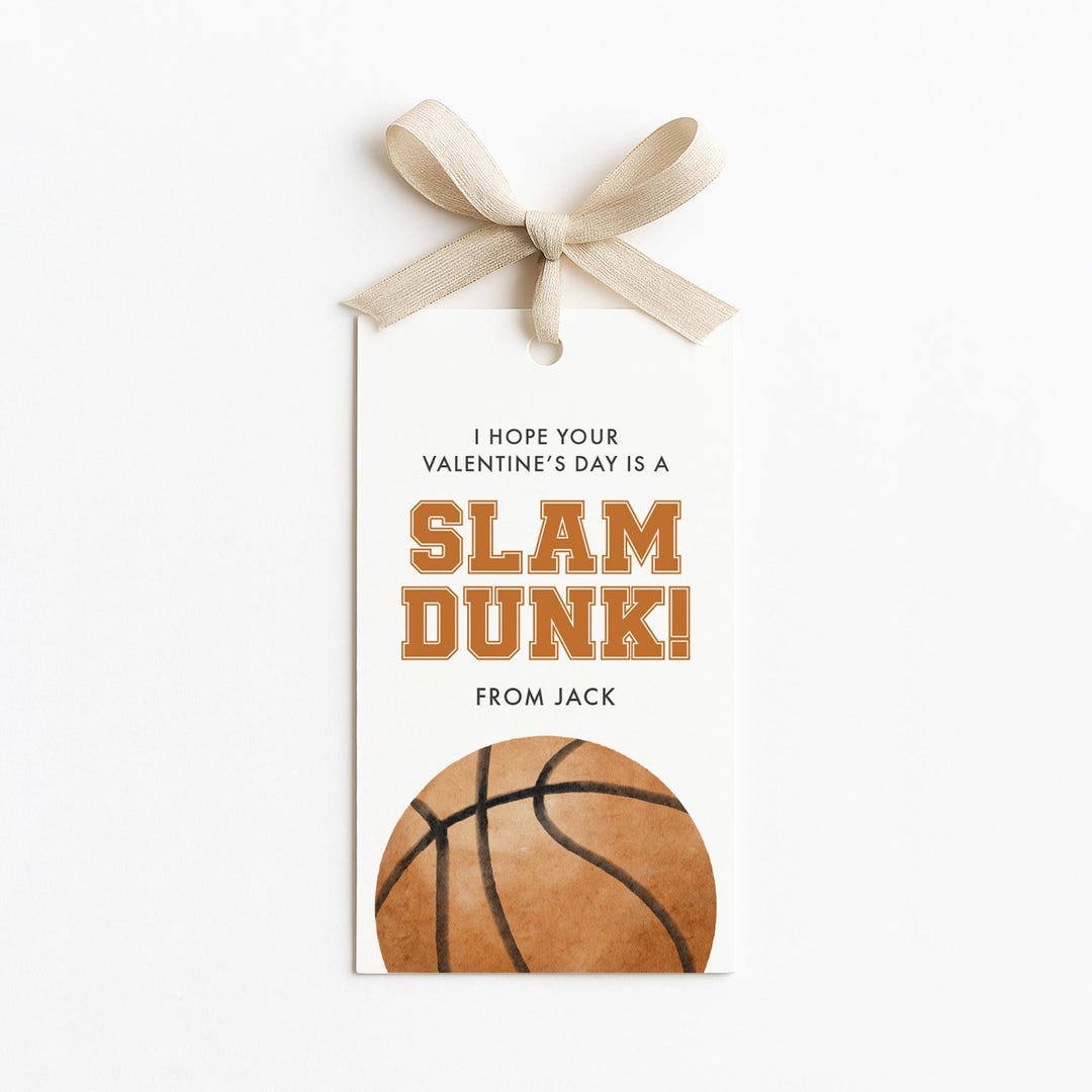 Slam Dunk Gift Tag Template, Sports Basketball Valentine Favor, Digital ...