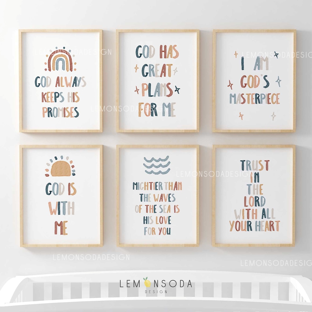 Set of 6 Kids Bible Verse Wall Art, Christian Nursery Boho Neutral ...